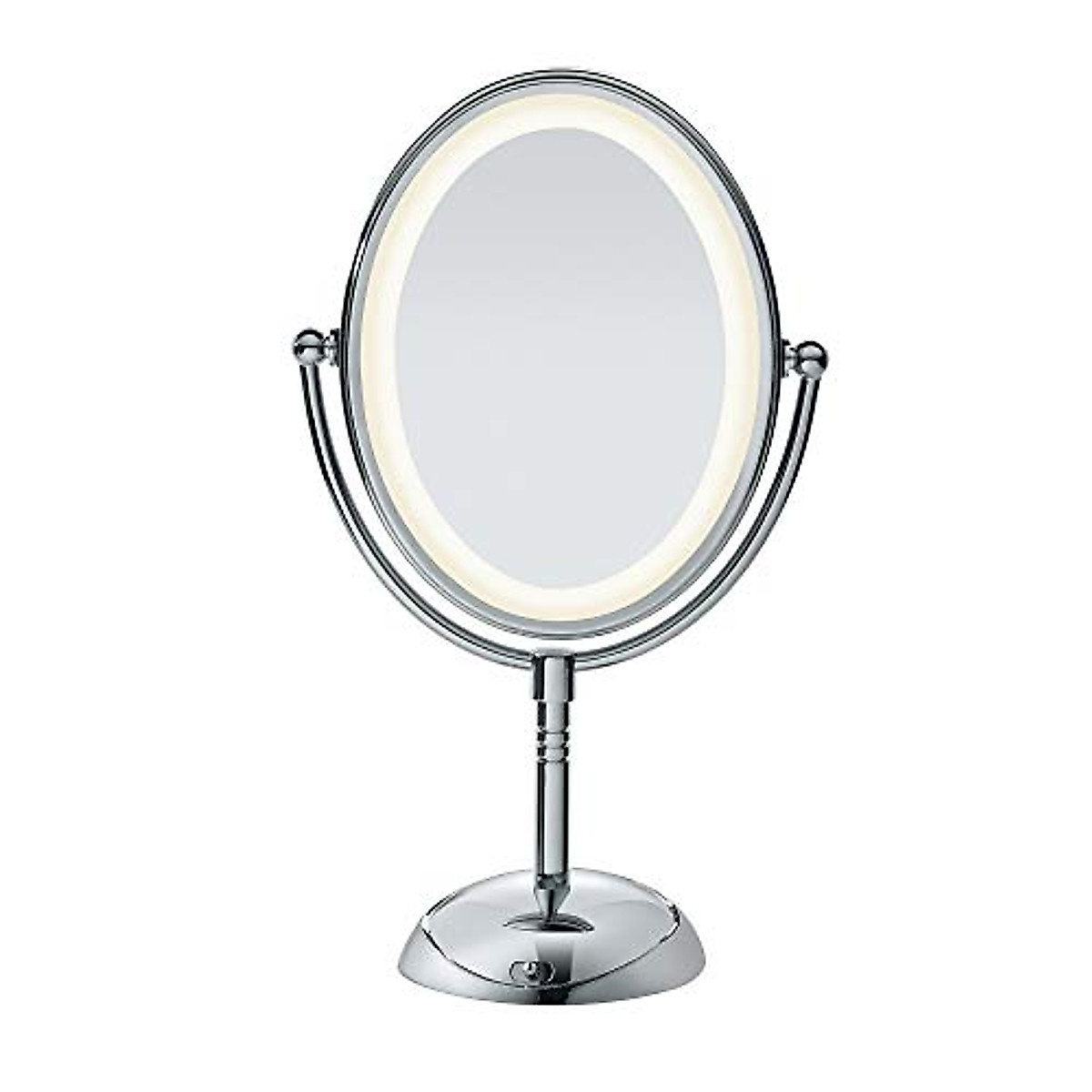Conair Lighted Makeup Mirror, LED Vanity Mirror, 1X/7X Magnifying Mirror, Double Sided, Battery Operated in Polished Chrome
