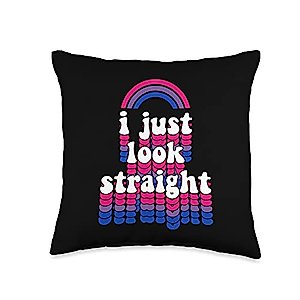 Cute Bisexual Pride Stuff Bi Quote Merch Couple I Just Look Straight Bisexual Rainbow Bi Pride Aesthetic Throw Pillow, 16x16, Multicolor