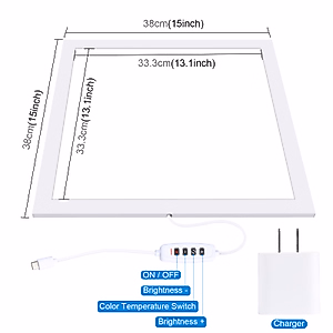 PULUZ 15''/38cm LED Photography Shadowless Light Panel 1200LM 6000K Three Color Temperature Dimmable Lightbox LED Fill Light Background Shadow Elimination for Jewelry Craft Commercial Photography