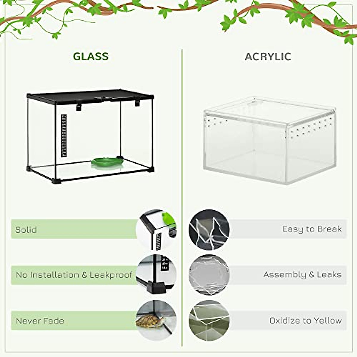 PawHut 14 Gallon Reptile Glass Terrarium Tank, Breeding Box Full View with Visually Appealing Sliding Screen Top for Lizards, Frogs, Snakes, Spiders, 20" x 12" x 14"