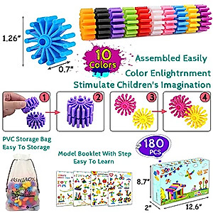 KASHIAOTE Gears Interlocking Learning Set, STEM Construction Toy Set - Building Kids Toys 180 Pcs - 10 Colors