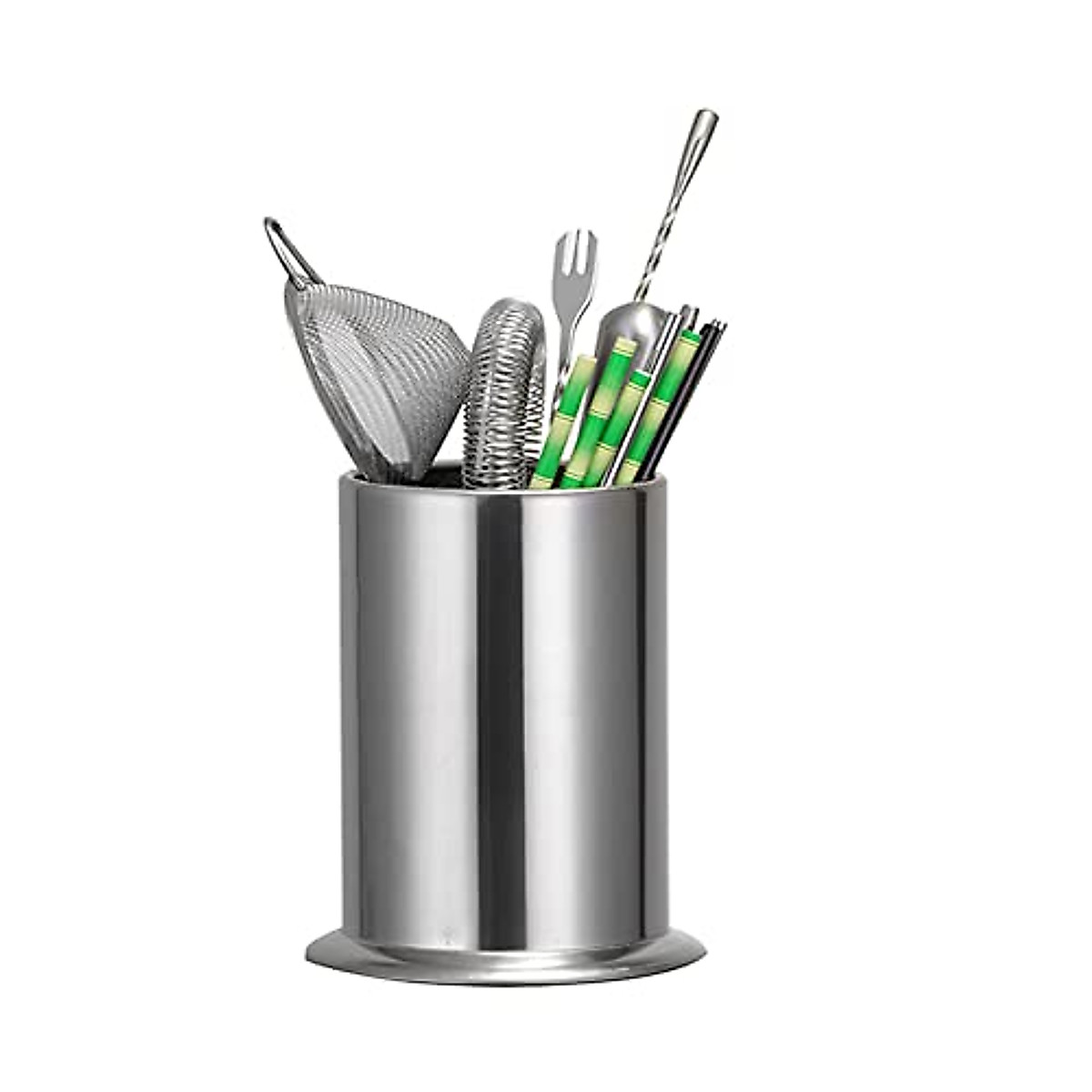 luzen 1PC Stainless Steel Kitchen Utensil Holder Chopsticks Spoons Forks Tableware Storage Organizer Drying Holder with Drain Holes for Kitchen Counter, Silver