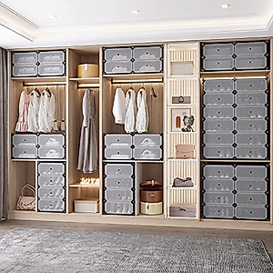 UNZIPE Shoe Rack Cabinet, 8-Tier Shoe Storage Organizer for Entryway, 16 Pairs Plastic Shoe Shelves with Door DIY Freestanding Shoes Tower with Covered for Closet Bedroom Hallway Garage, Dark Grey