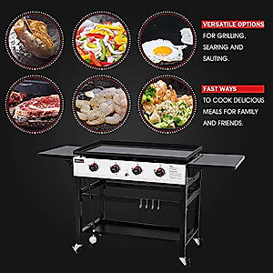Royal Gourmet GB4002 4-Burner Flat Top Gas Grill, 36-Inch Propane Griddle Restaurant Grade Professional Barbecue Teppanyaki Cooking, For Outdoor Events, Camping and BBQ, Black
