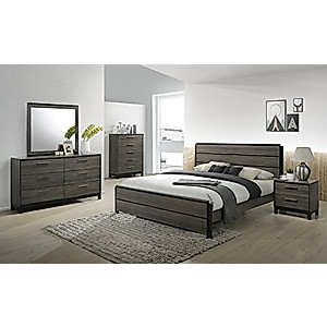 Roundhill Furniture Ioana 187 Antique Grey Finish Wood Bed Room Set, Queen Size Bed, Dresser, Mirror, Night Stand, Chest
