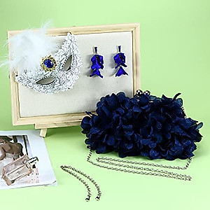 Mrotasvi Lightweight Tassel Rosa Flower Earrings and Rose Petal Clutch Evening Bag for Women Girls Party Wedding Pack of 2 Set (Blue)