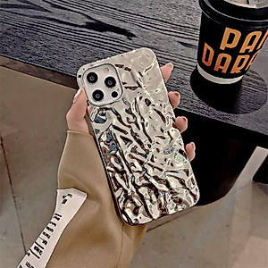 Yebowe Compatible with iPhone 12 Mini Case, Cute 3D Tin Foil Pleated Luxury Phone Cover for Women Girls Cool Bling Designer Soft Slim Case for iPhone 12 Mini Silver