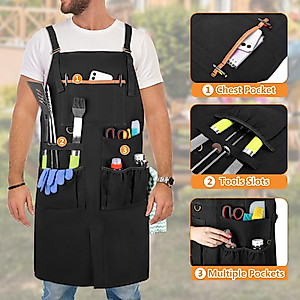 HODRANT Heavy-duty BBQ Grilling Apron, Outdoor Cooking Apron for Men & Women Chef with Dual Shoulder Straps & Adjustable Buckle, Anti-oil Kitchen Apron with Multiple Pockets & Slit Hem, Apron Only