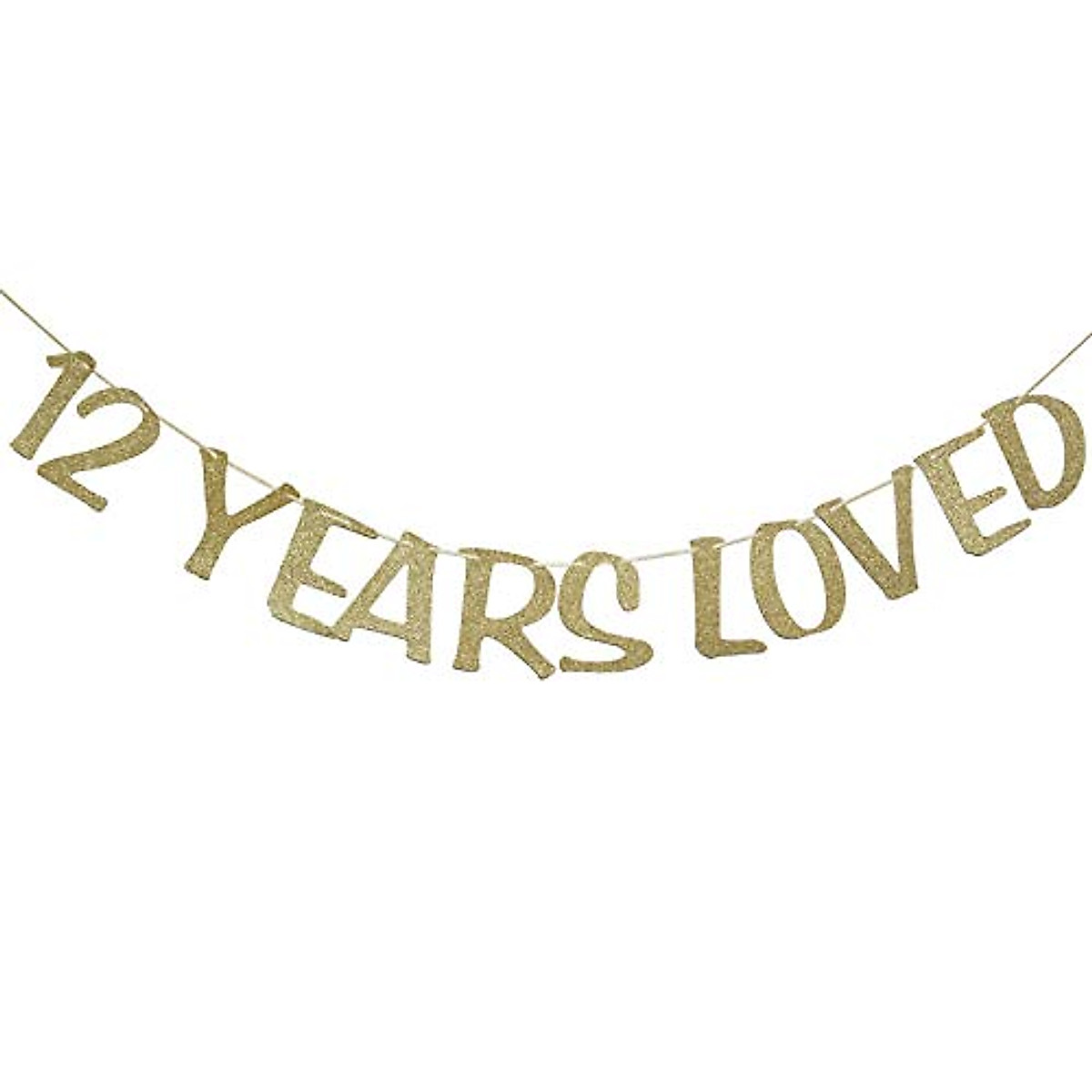 12 Years Loved Banner Sign Gold Glitter for 12th Birthday Party Decorations Anniversary Decor Photo Booth Props