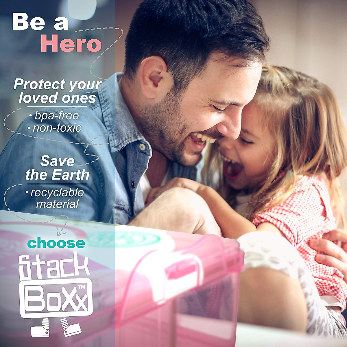 Stack Boxx Stackable Organizer and Storage Container (Pink) +Free Case | Be Clutter-Free, Be Happy! 5 Layers w/Handle -Perfect Solution for Kids Toys, Art Crafts, Jewelry, School & Office Supplies