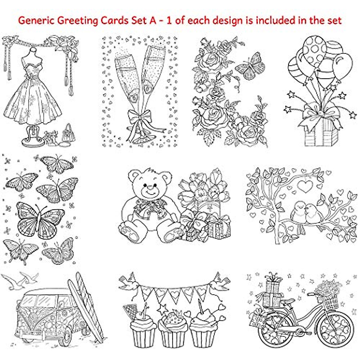Art Eclect Adult Coloring Greeting Cards for Birthday, Anniversary and Every Occasion (10 Cards With 10 Different Unique Designs and 10 Colored Envelopes Included, Set A/Rainbow)