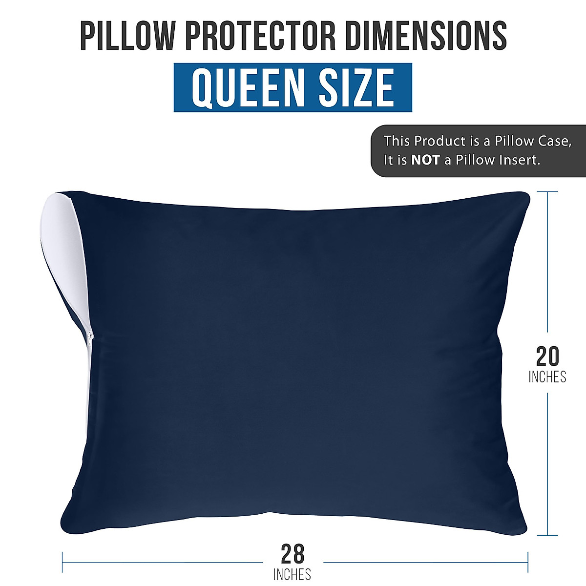 Utopia Bedding Waterproof Pillow Protectors Zippered (2 Pack, Navy) Queen Size, Zippered Pillowcases, Bed Bug Proof Pillow Encasement Covers 20 x 28 Inches