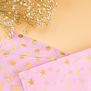 MR FIVE Pink Gold Star Tissue Paper Bulk,20" x 28",Pink Tissue Paper for Gift Bags,Gift Wrapping Paper for DIY and Crafts,Wrapping Paper for Birthday,Holiday,Weddings,30 Sheets