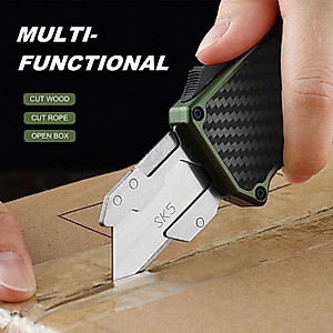 VIFUNCO Utility Knife Box Cutter, EDC Pocket Knife, Change Blade Razor Knife, Heavy Duty Cardboard Cutter, Aluminum Alloy Box Knife With Clip, 5 Extra Replaceable Blades (Carbon Fiber)