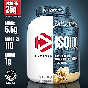 Dymatize ISO 100 Protein Powder with 25g of Hydrolyzed 100% Whey Isolate, Vanilla 5 Pound, Package may vary