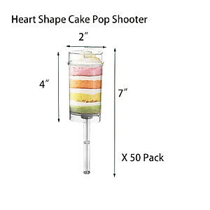 Jucoan 50 Pack Cake Pop Shooter, Heart Shape Plastic Cake Push Up Container with Lid, Base, Stick for Cake, Dessert, Party