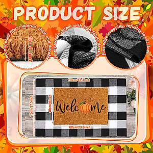Moucuny 2 Pcs Fall Coir Welcome Doormat Fall Rug Outdoor Mat Layered Buffalo Plaid Mat Halloween Mats Pumpkin Maple Mat for Autumn Thanksgiving Fall Front Porch Outdoor Entryway(Plain Style)