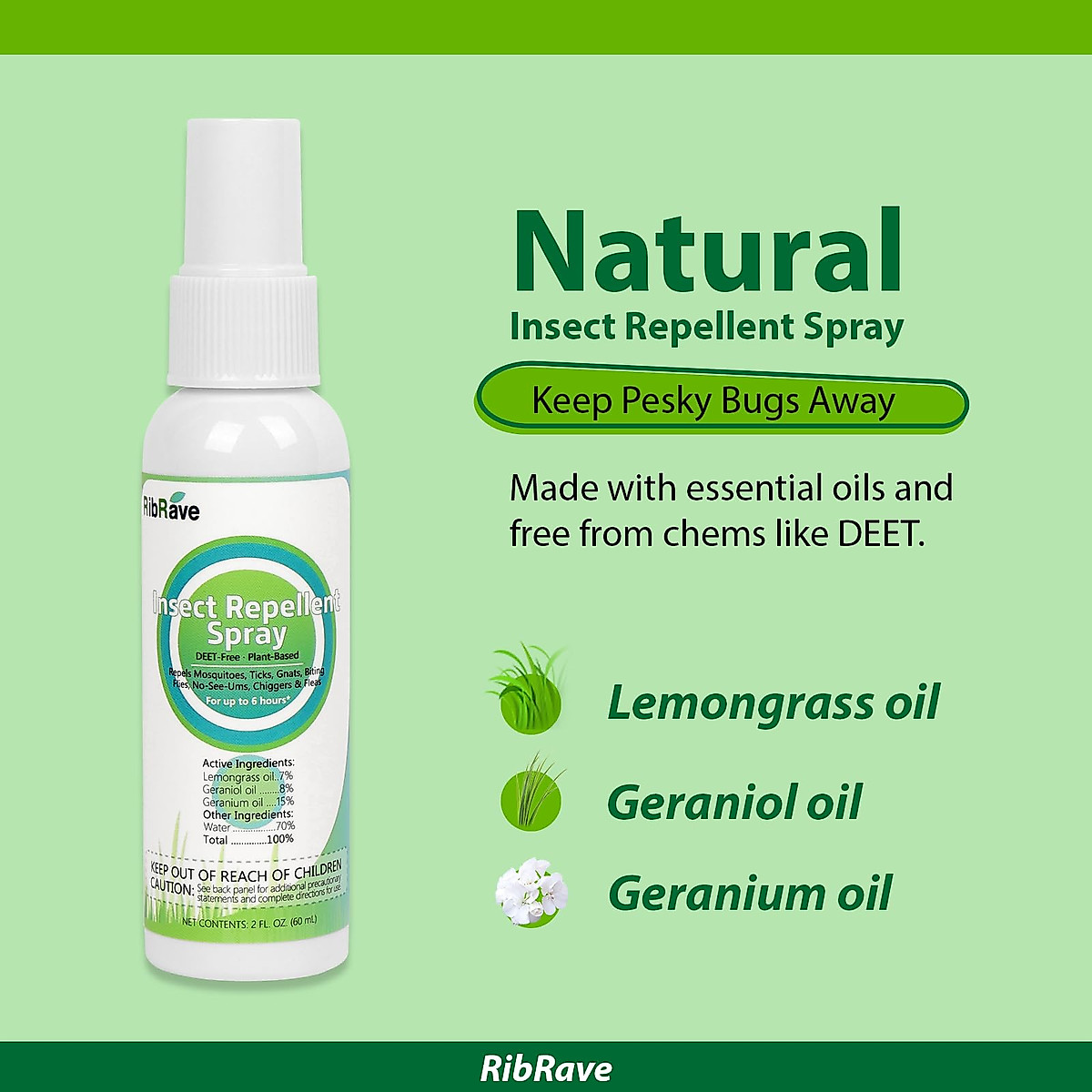 Mosquito Repellent Spray for Body, Insect Repellent Spray Natural Bug Repellent for Skin DEET-Free Travel Size 2 Fl Oz (2 Pack)