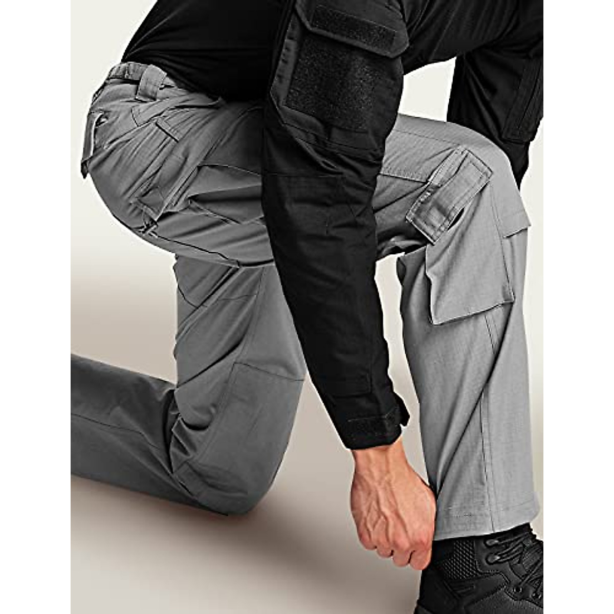 CQR Men's Tactical Combat Cargo Pants, Water Resistant Ripstop, Military Outdoor Hiking Work Apparel, Stone, Medium