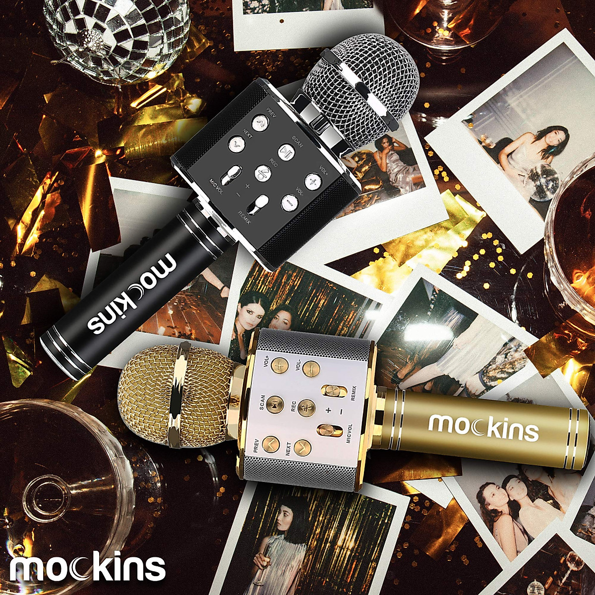 Mockins 2 Pack Black Bluetooth Karaoke Microphone for Kids with Bluetooth Speaker | Wireless Microphone Karaoke Compatible w/Android & iOS | Bluetooth Microphone Wireless | Karaoke Mic