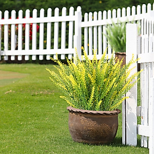 ZEOSTARO Artificial Lavender Flowers 12 Bundles Outdoor UV Resistant Fake Flowers No Fade Faux Plastic Plants Garden Porch Window Box Decorating (Yellow)