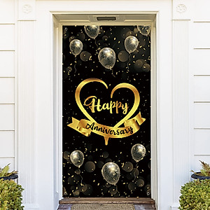 Belrew Happy Anniversary Door Banner, Wedding Anniversary Party Photography Background, Birthday Celebration Party Photo Booth Props, Retirement Door Cover Decorations