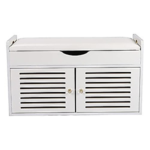 JCONMCN Wooden Shoe Cabinet 2 Doors Shelf Bench Shoes Storage Organiser 8-Pairs Rack Cupboard White 31.6'' x 13'' 18.9'' (Cabinet-2022420)