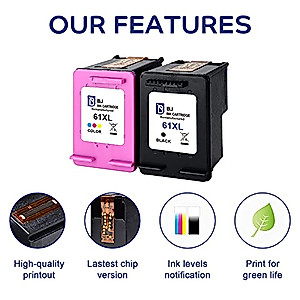 BJ Remanufactured Ink Cartridge Replacement for HP 61XL 61 XL to Use with Envy 4500 5531 5530 Deskjet 1010 3050A 1056 3510 2540 Officejet 4635 4630 4632 Printer (1 Black,1 Color)