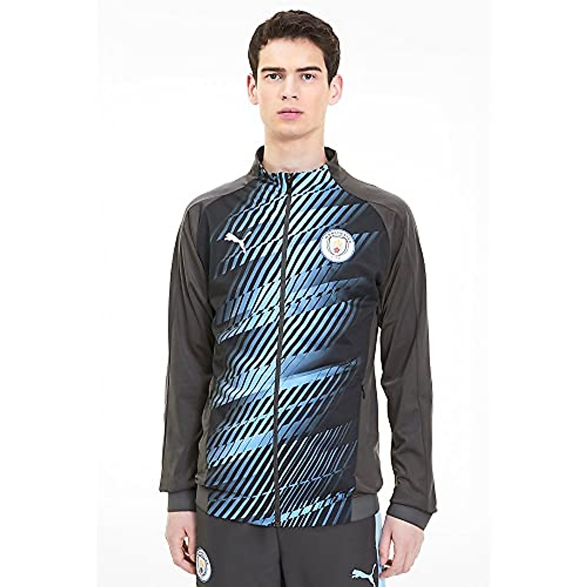 PUMA Men's MCFC Stadium League Jacket, Asphalt/Team Light Blue, XL