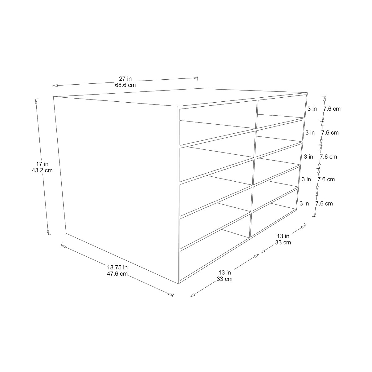 Classroom Keepers 12" x 18" Construction Paper Storage, 10-Slot, White, 17"H x 27"W x 19"D, 1 Unit