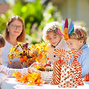 Whaline 160Pcs Fall Cellophane Treat Bags Orange Stripe Wave Dot Candy Plastic Goody Bags Autumn Cookie Snack Packing Decor with Twist Ties for Autumn Thanksgiving Birthday Party Favor, 5.1 x 10.6in