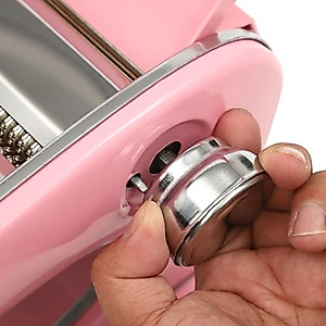 Pasta Maker Machine, Stainless Steel Manual with 6 Adjustable Thickness Settings for Home/Small Restaurants & Outdoor Camping (Pink)