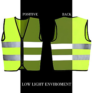 Unittype 20 Pcs Kids Reflective Safety Vest High Visibility Children Neon Vest with Zipper Construction Traffic Vest with Reflective Strips for Kids Aged 3-10, Cycling, Running, Green
