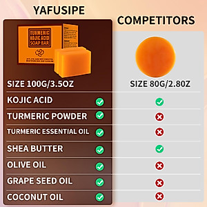 Koji Acid Soap for Dark Spots Turmeric Soap for Face and Body Kojic Acid Soap Skin Brightening Tumeric Soap for Acne Dark Spots Hand Soap Bar Acne Curcuma Soap for Blemishes Pimples Face Wash 200g/7OZ