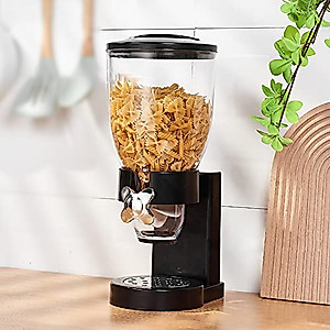 Qulable Dry Food Dispenser, Grain Storage Bin, 3.5L Oat Dispenser Countertop, Candy Dispenser, Dispense with controlled amount for Rice Beans Cereal Nuts Snack breakfast（black）