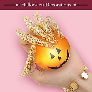 Maitys 2 Pcs Gold Bracelets Inlaid with Acrylic Women Belly Dance Gypsy Egyptian Bracelet with Finger Nails Halloween Costume (Sapphire)