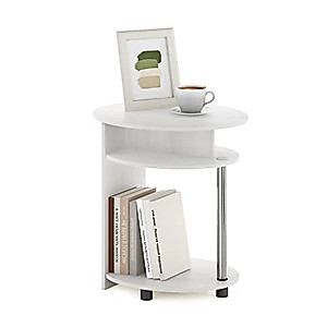 Furinno JAYA Simple Design Oval Coffee Table with Bin, White Oak/Chrome, 1-Pack Stainless Steel Pole