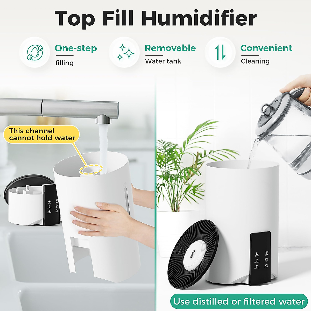 Humidifiers for Bedroom Large Room Home, 4L Cool Mist Humidifier for Smart App & Voice Control, Fill Essential Oil Diffuser for Baby and Plants, Quiet Ultrasonic Humidifier with 360° Nozzles, White.