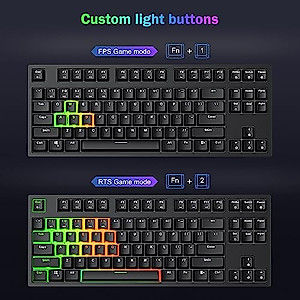 TECURS Gaming Keyboard Mechanical Wired LED Keyboard 5 Macro Keys 87 Keys Compact Teclado Mecanico TKL Gamer Keyboard with Red Switch for PC Computer Laptop Xbox PS4 PS5