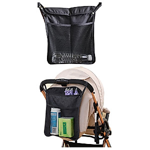 Stroller Bag Organizer Black with two Storage Pockets front mesh pocket for bottles nappy baby cloth