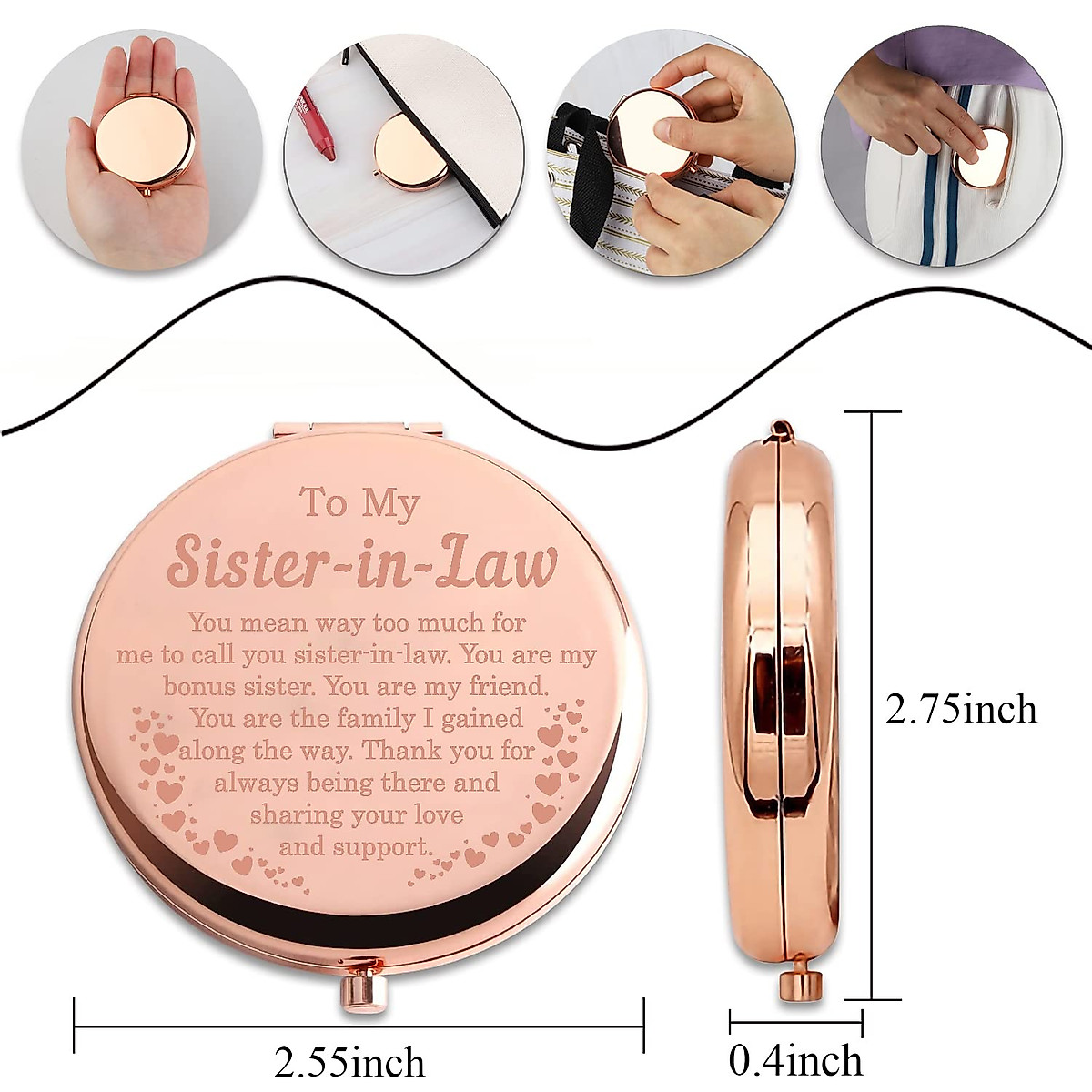 PLITI Sister in Law Compact Mirror Bonus Sister Gift Unbiological Sister Gift to My Sister in Law Inspirational Pocket Mirror (Sister-in-Law CMrg)