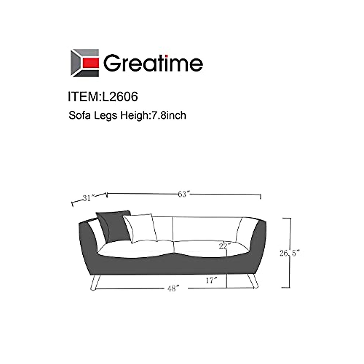 Greatime Linen Fabric Upholstery Modern Design Loveseat with Toss Pillow and Wood Legs