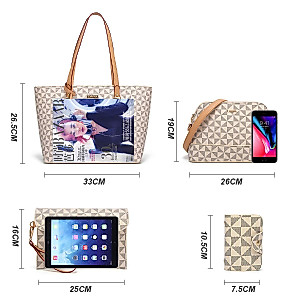 Women Fashion Synthetic Leather Handbags Tote Bag Shoulder Bag Top Handle Satchel Purse Set 4pcs