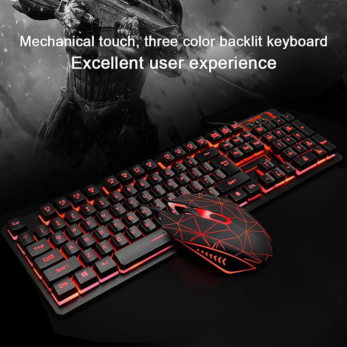Zyyini Gaming Keyboard and Mouse Mice Pad Set, 19 Keys Three-Colour Backlit Gaming Keyboard,75 Degree Bevel Base,Four DPI 800/1200/1600/2000 Adjustable Mice,for PC Office Gaming Keypad