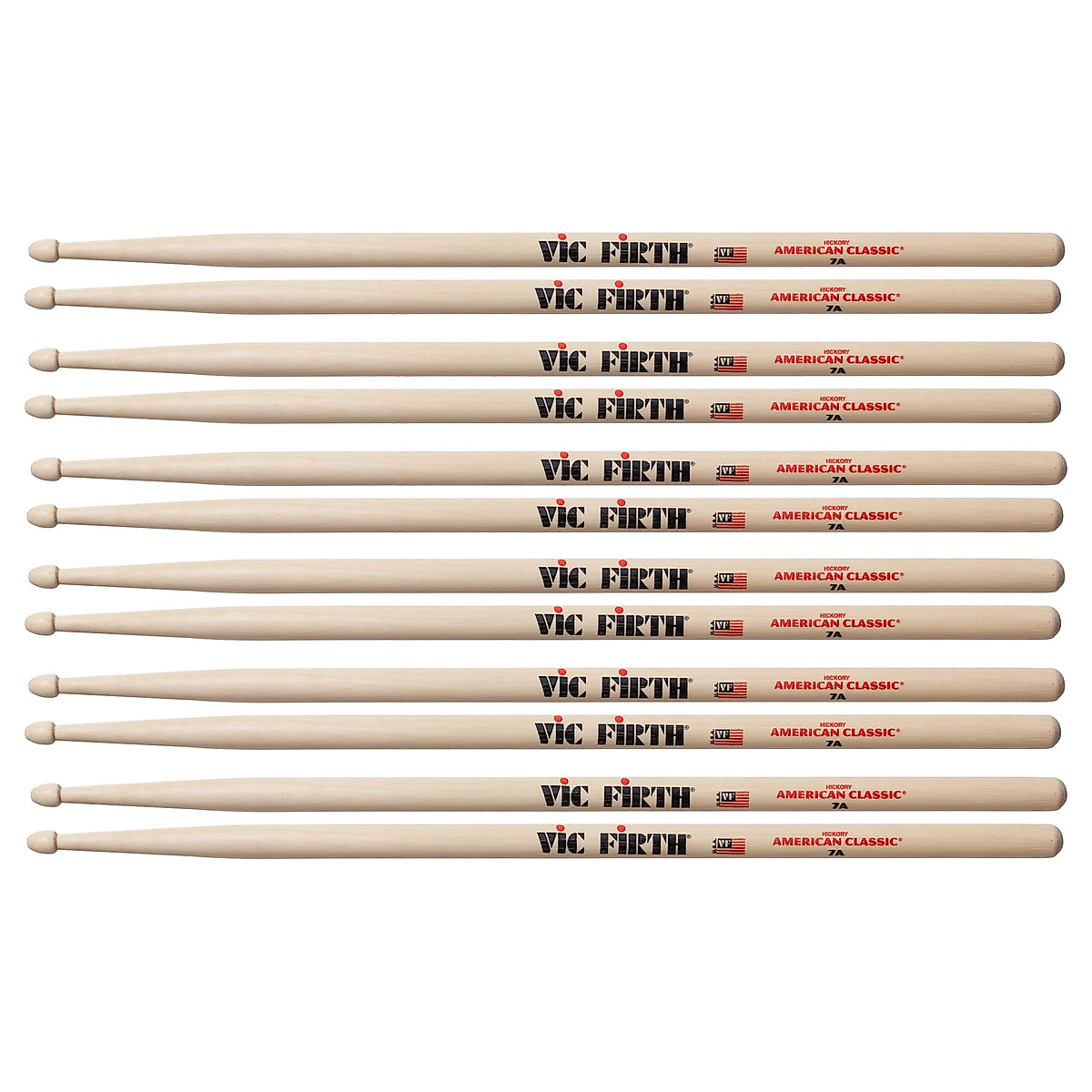 Vic Firth 6-Pair American Classic Hickory Drum Sticks Wood 7A