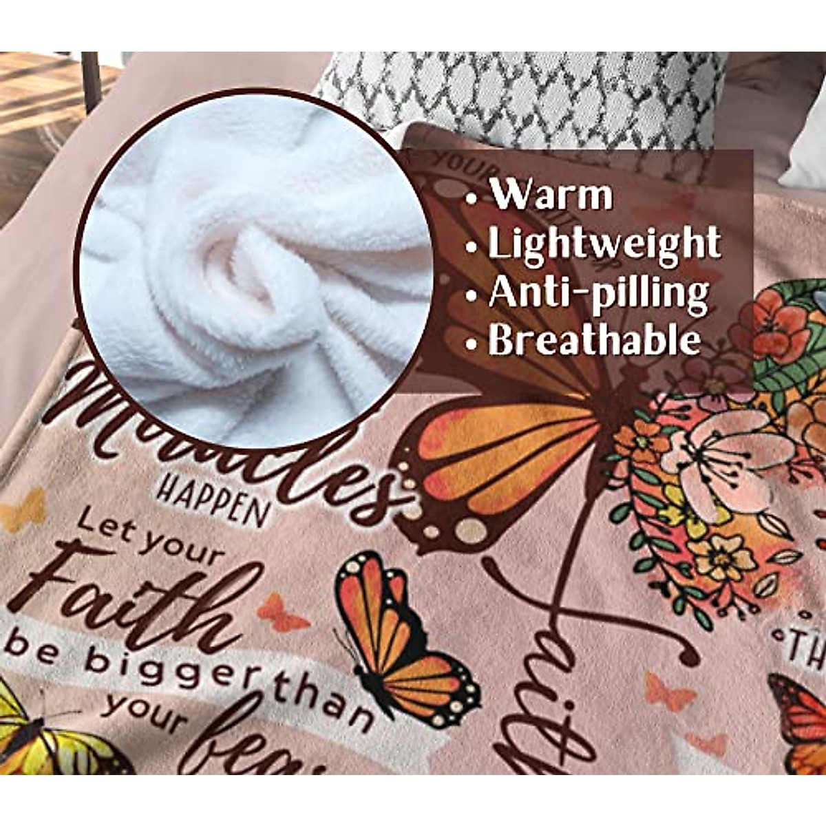InnoBeta Butterfly Gifts for Women, Girls - Inspirational Butterfly Themed Gifts for Adult - Butterfly Blanket for Birthday, Christmas - Butterfly Faith - Flannel Fleece Plush Blanket - 50"x 65"