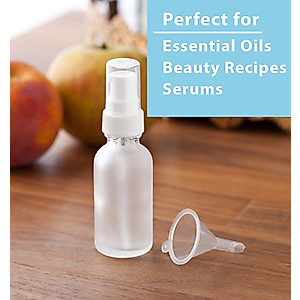 JUVITUS 1 oz / 30 ml Frosted Clear Glass Boston Round Bottle with White Treatment Pump (12 pack) + Funnel