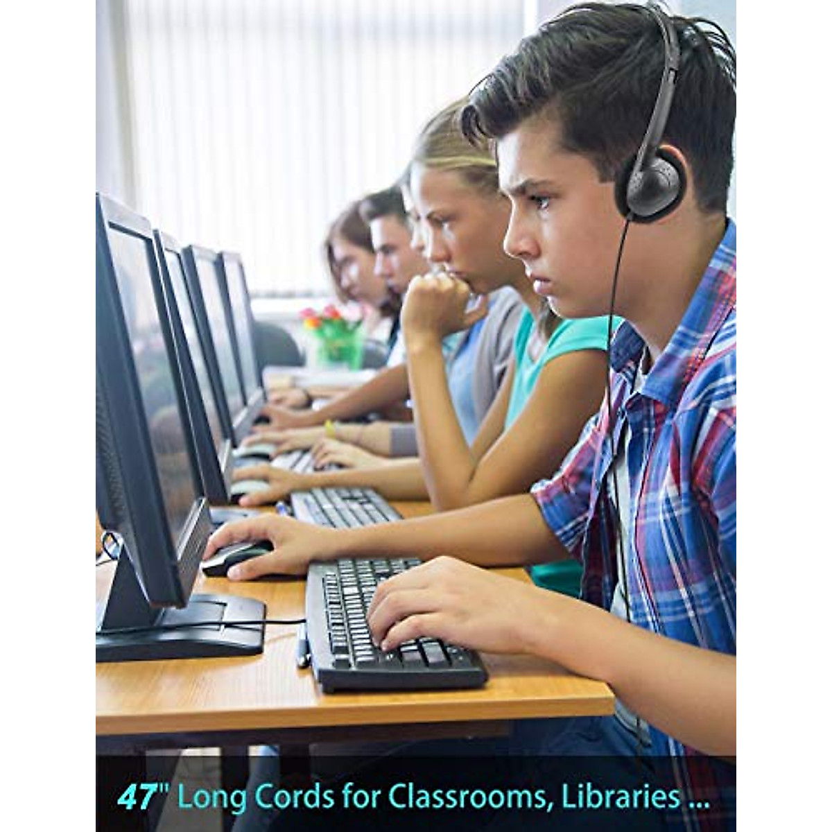 QWERDF 24 Packs Headphones Bulk for Kids Classrooms Set School Students Class Wired On-Ear Over-Ear Earphones Individually Bagged