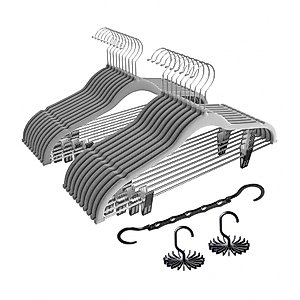 VECELO Premium Velvet Clothes Hangers Suit with Metal Clips (20 Pack)-Non Slip & Space-Saving with 1 Magic Hangers & 2 Tie Rack Excellent for Men and Women