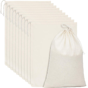 15 Packs Muslin Bags Cloth Bags with Drawstring Canvas Large Storage Bags Bulk Cotton Reusable Grocery Bags DIY Craft Sachet Bag for Party Wedding Home Storage, Natural Color (13.8 x 10 Inches)